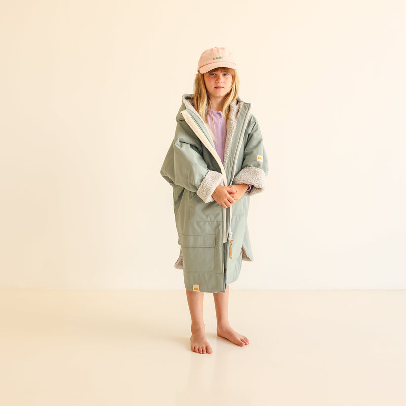 KIDS CRUMPET COAT | WEATHERPROOF CHANGING ROBE - MATCHA – Crumpet Apparel